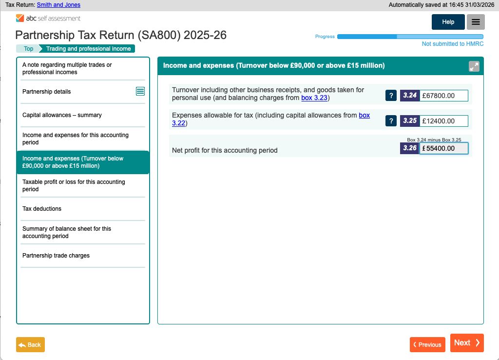 ABC SA800 Partnership Tax Return